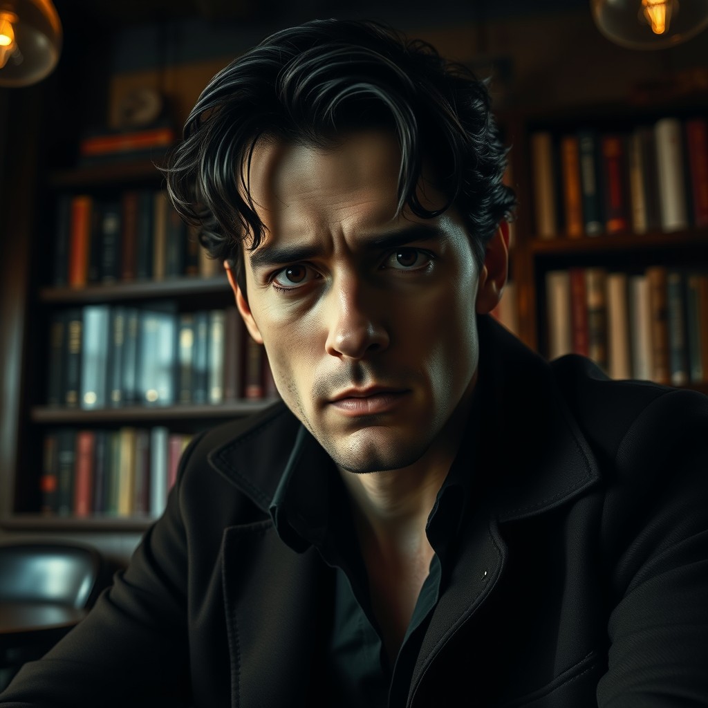 Dramatic Portrait of a Charismatic Man in a Cozy Café