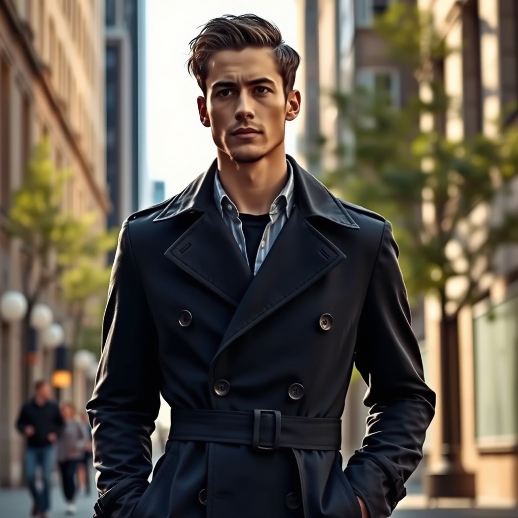 Stylish Urban Fashion: Realistic Trench Coat Image Creation