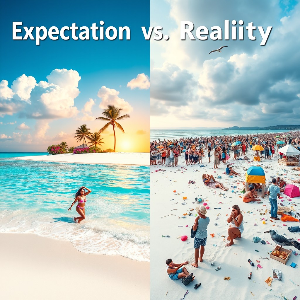 Expectation vs Reality: A Humorous Visual Contrast of Beach Holidays