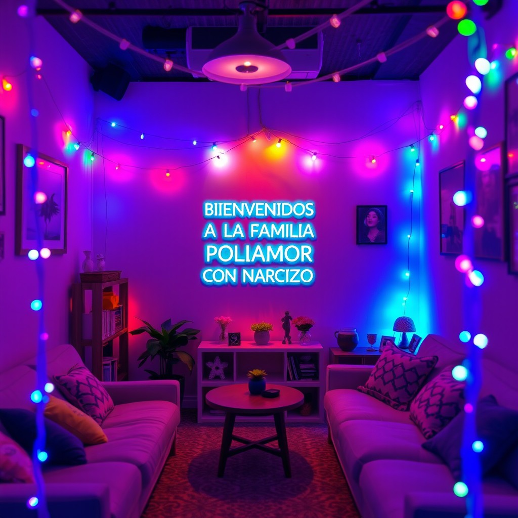 Cozy Room with Vibrant LED Lights and Welcoming Decor