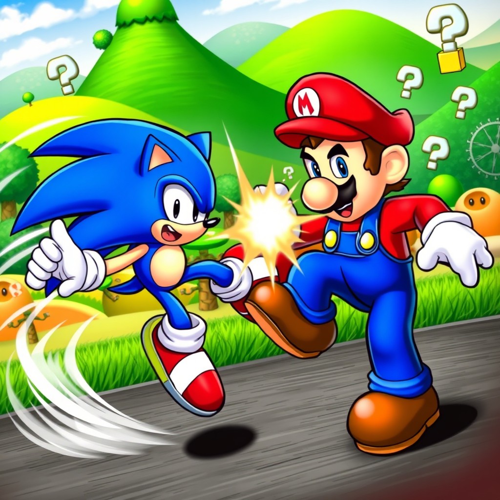 Sonic vs Mario: Epic Battle Illustration
