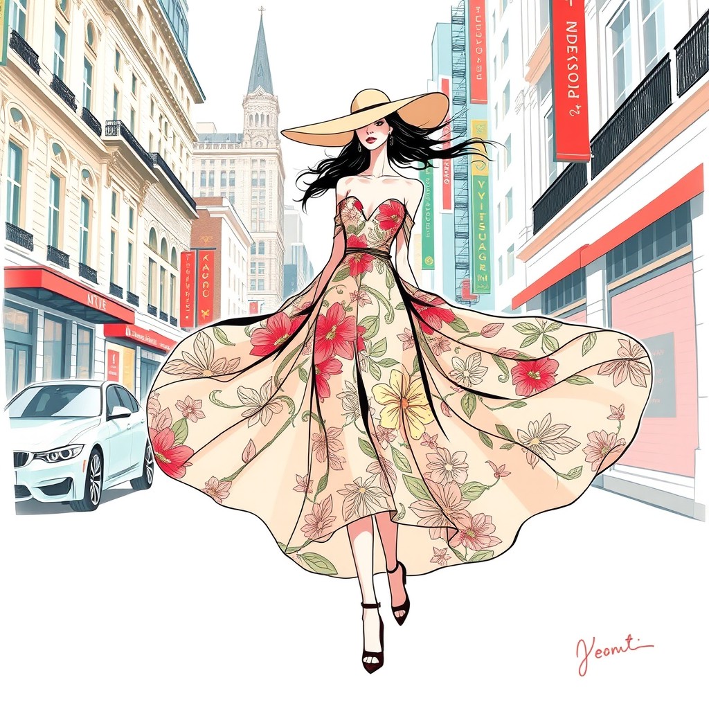 Vibrant Fashion Illustration: Elegant City Style