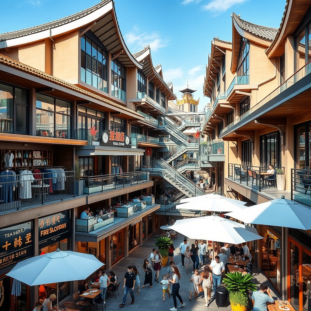 Vibrant Commercial Street: A Fusion of Modern Architecture and Chinese ...