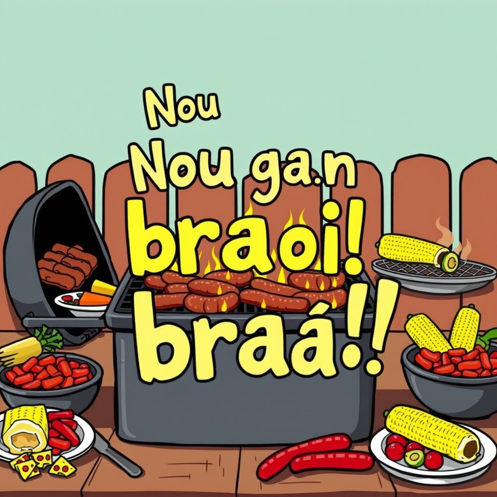 Humorous Braai Setup: A Comical BBQ Scene with Vibrant Sizzle