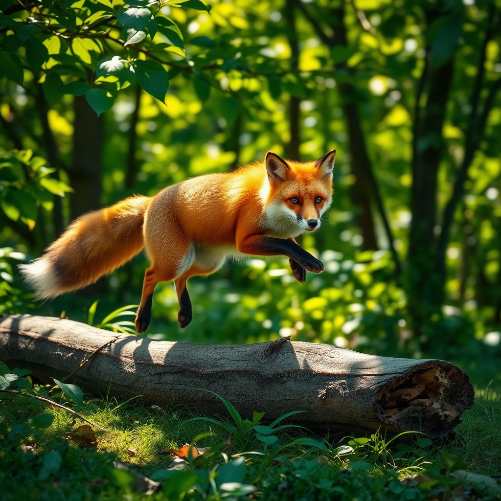 Graceful Fox in Motion: A Vibrant Forest Escape