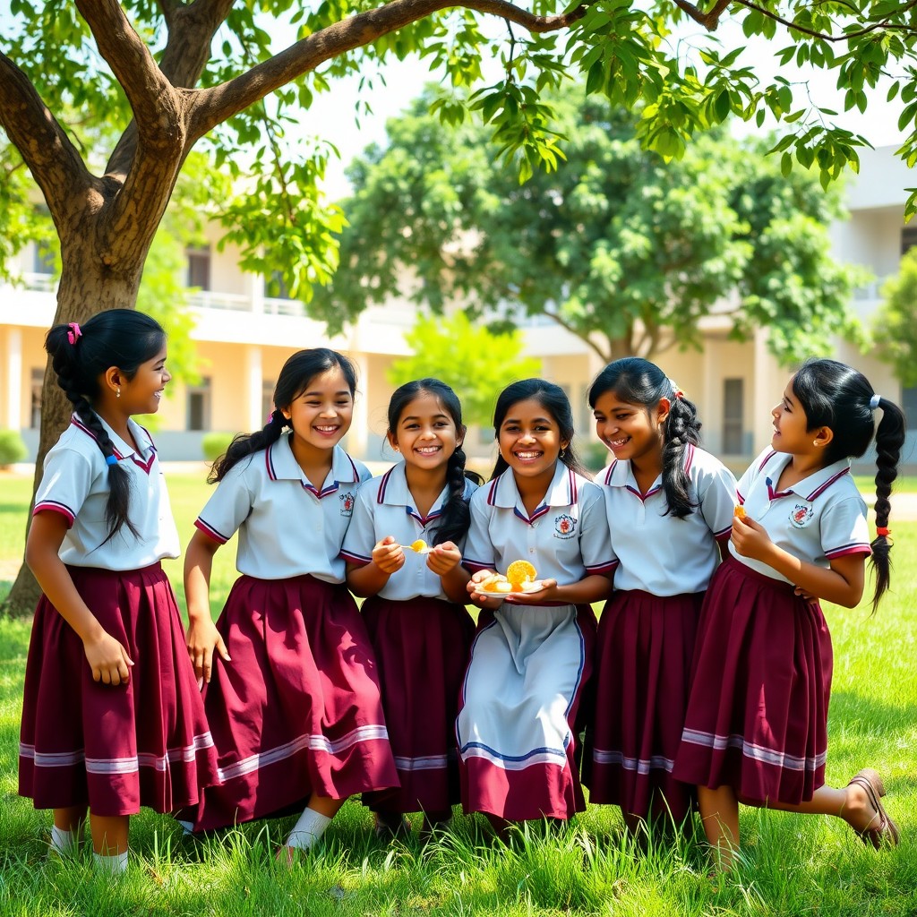 Joyful Moments of Childhood: Malayali School Girls Sharing Lunch