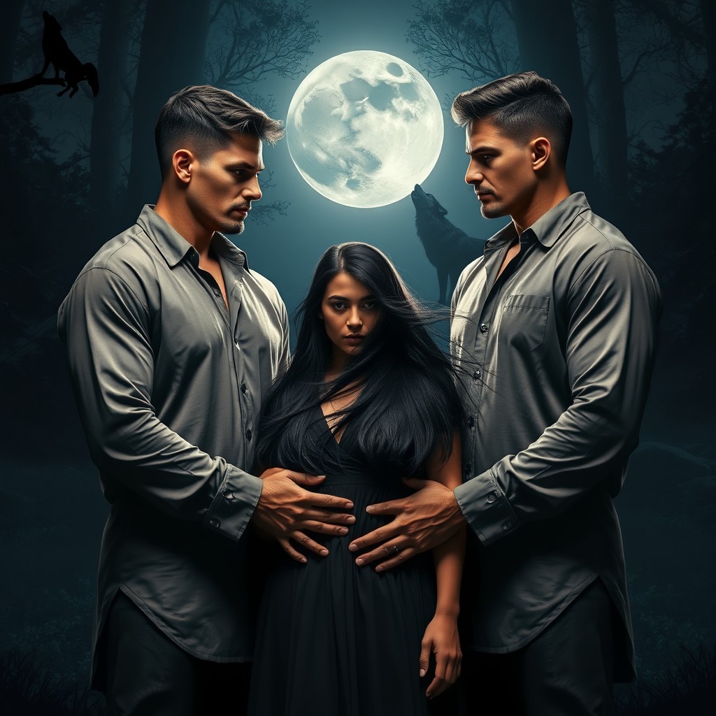 Mystical Protection: A Dramatic Forest Scene with Twins & Wolf