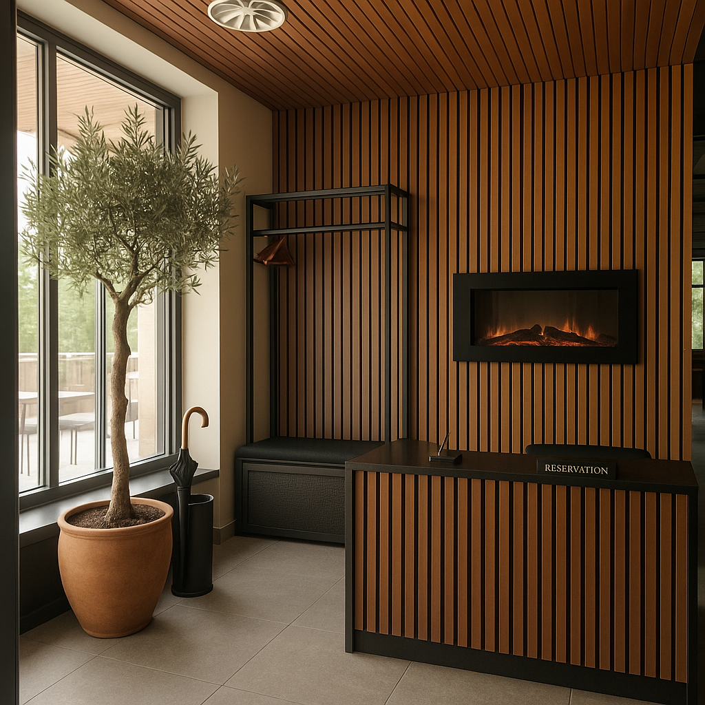 Elegant Reservation Desk Area with Olive Tree | Idyllic Ideas