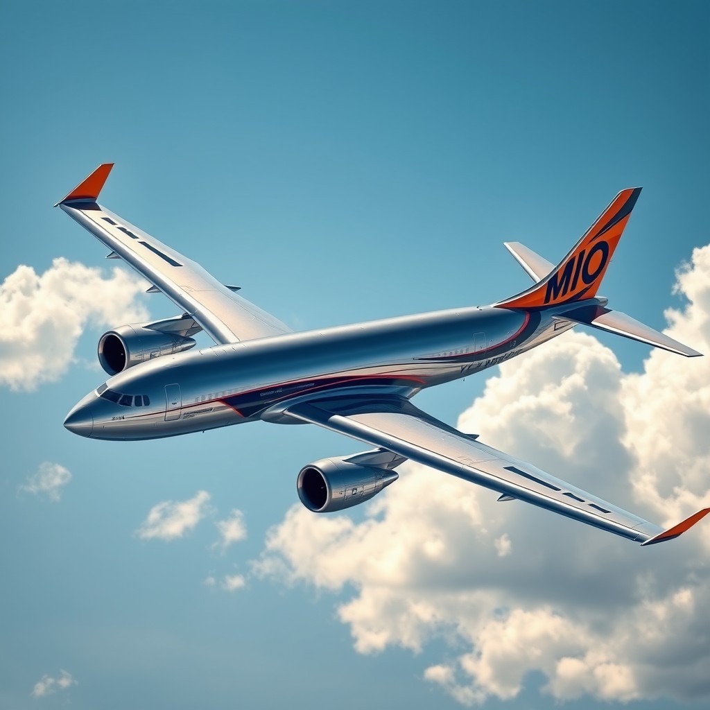 Sleek Modern Airplane Soaring Through a Bright Blue Sky