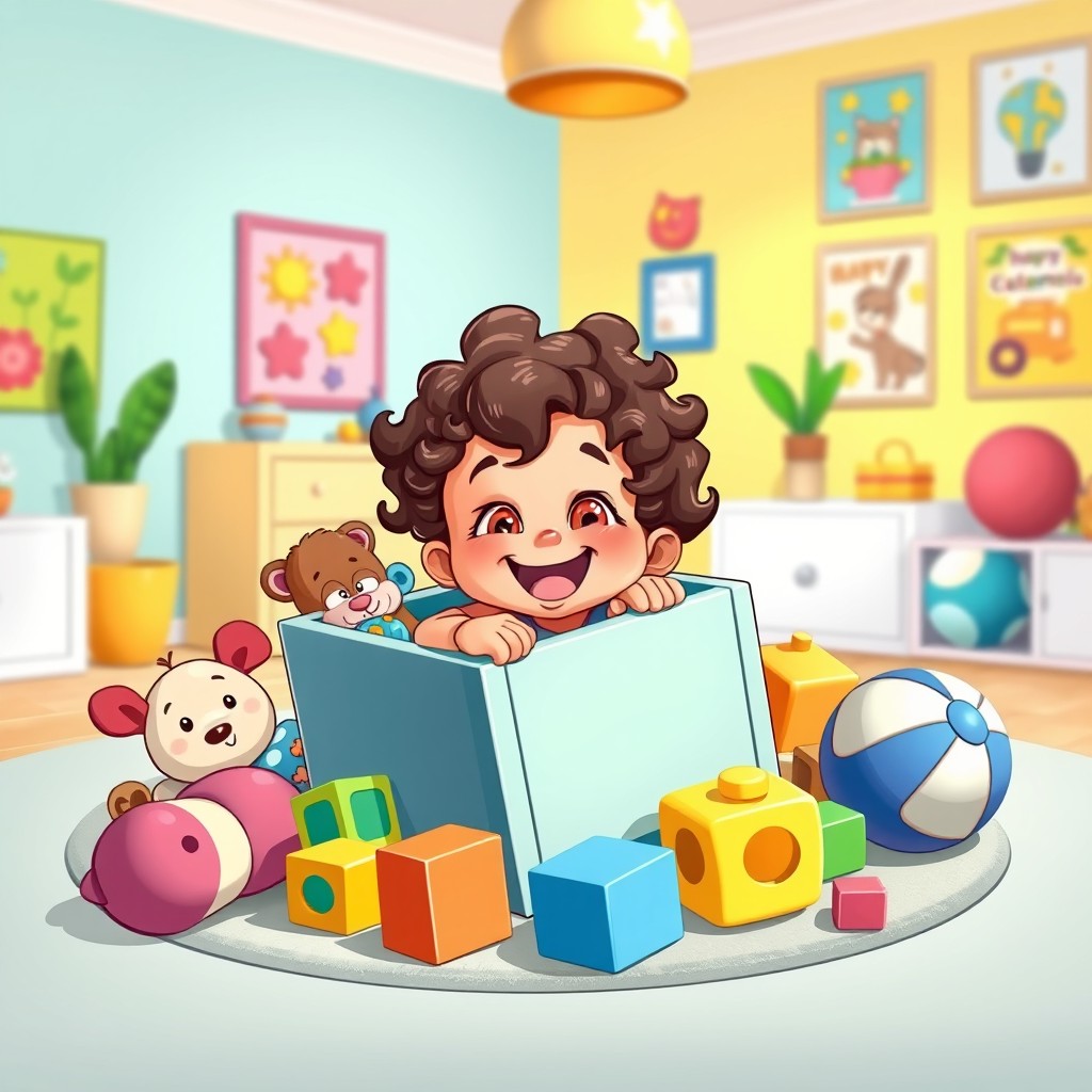 Joyful Toddler Playtime: A Vibrant Cartoon Illustration