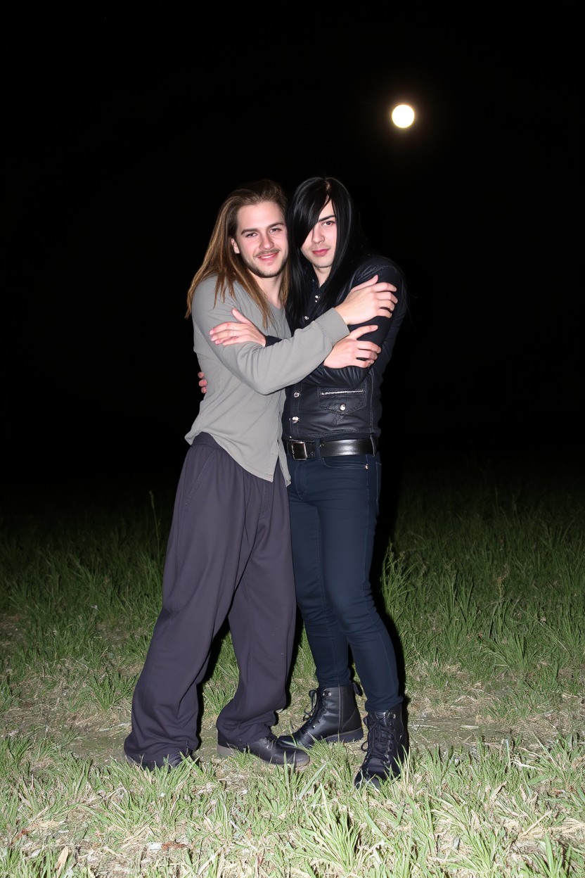 Intimate Night Embrace in a Starry Field