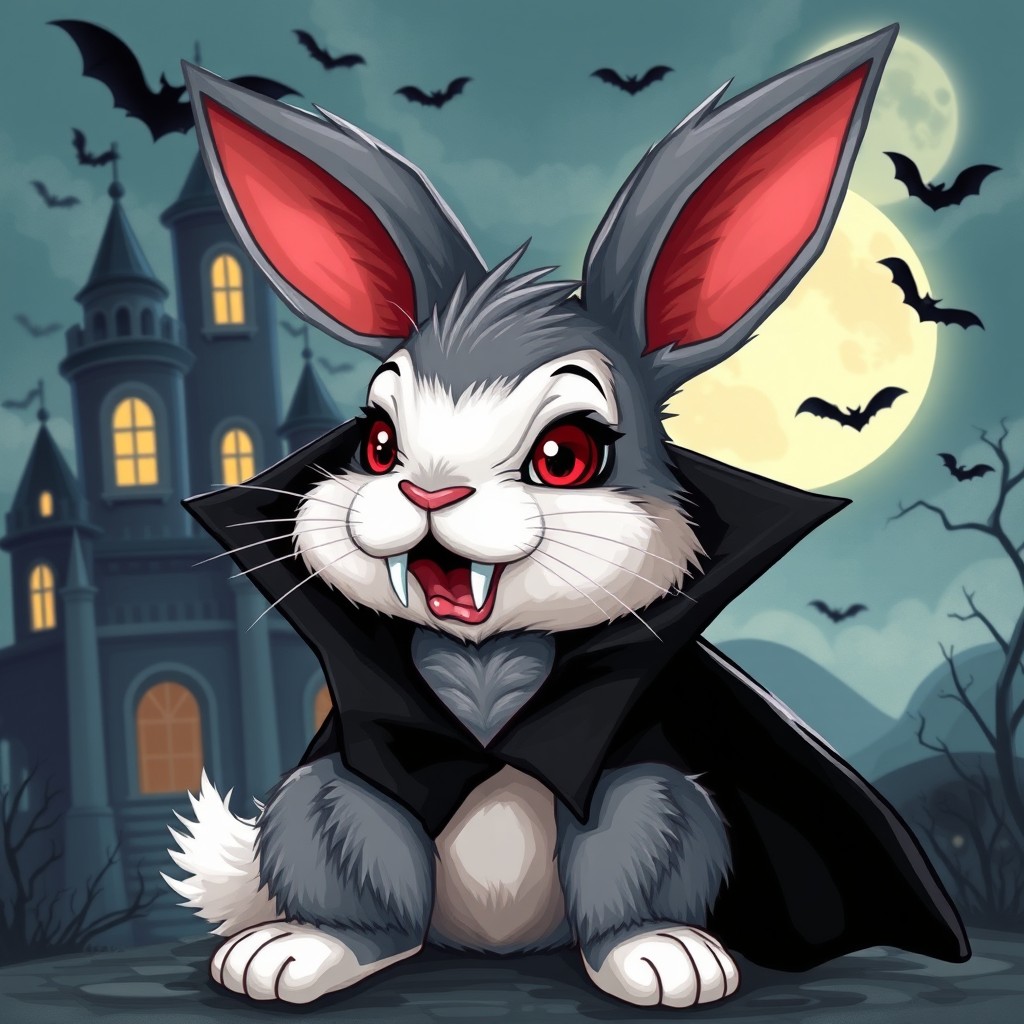 Whimsical Vampire Rabbit Illustration - Cute & Eerie Art