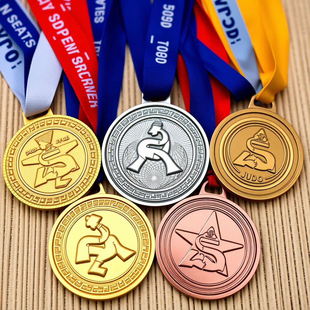 Stunning Judo Tournament Medals Showcase: Gold, Silver & Bronze Designs