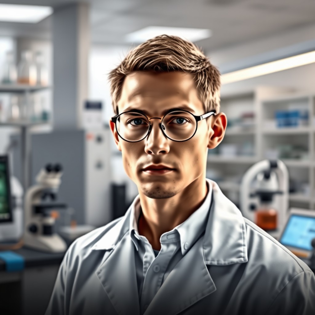 Realistic Young Scientist in Modern Lab - AI Generated Image