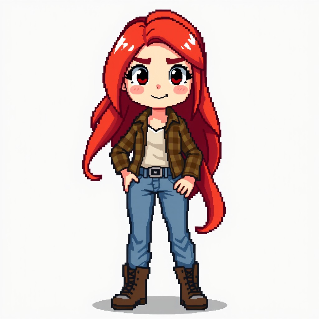 Pixel Art Character Design for Retro Games: Expressive Girl with Red Hair
