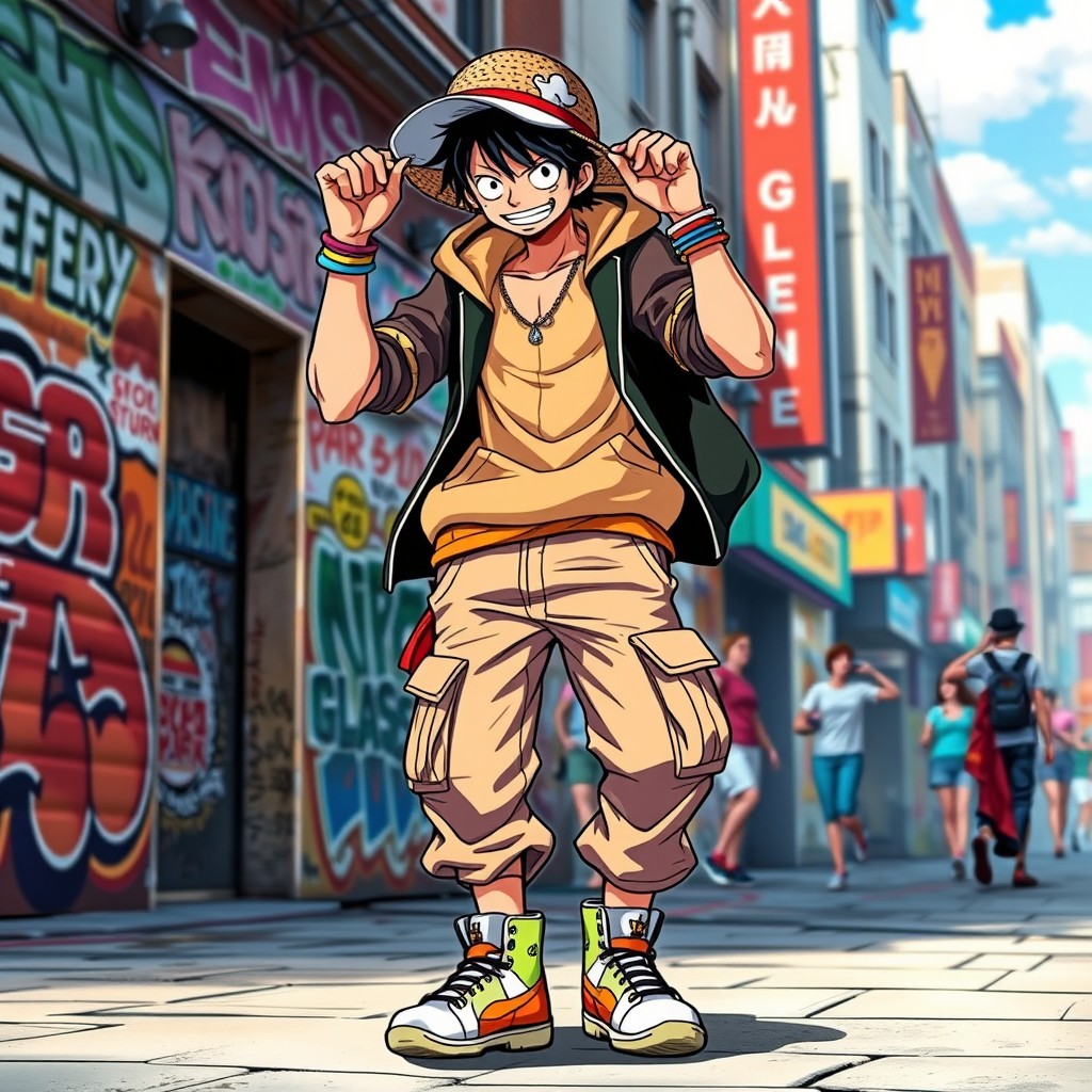 Vibrant Streetwear Luffy: One Piece meets Urban Fashion
