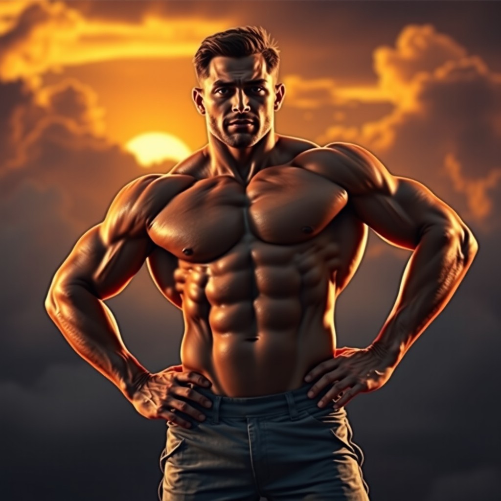 Dynamic Male Figure in Dramatic Sunset | AI-Generated Art
