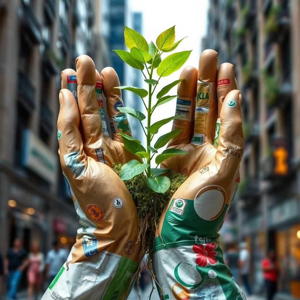 Sustainable Urban Art: Hands of Recycled Materials