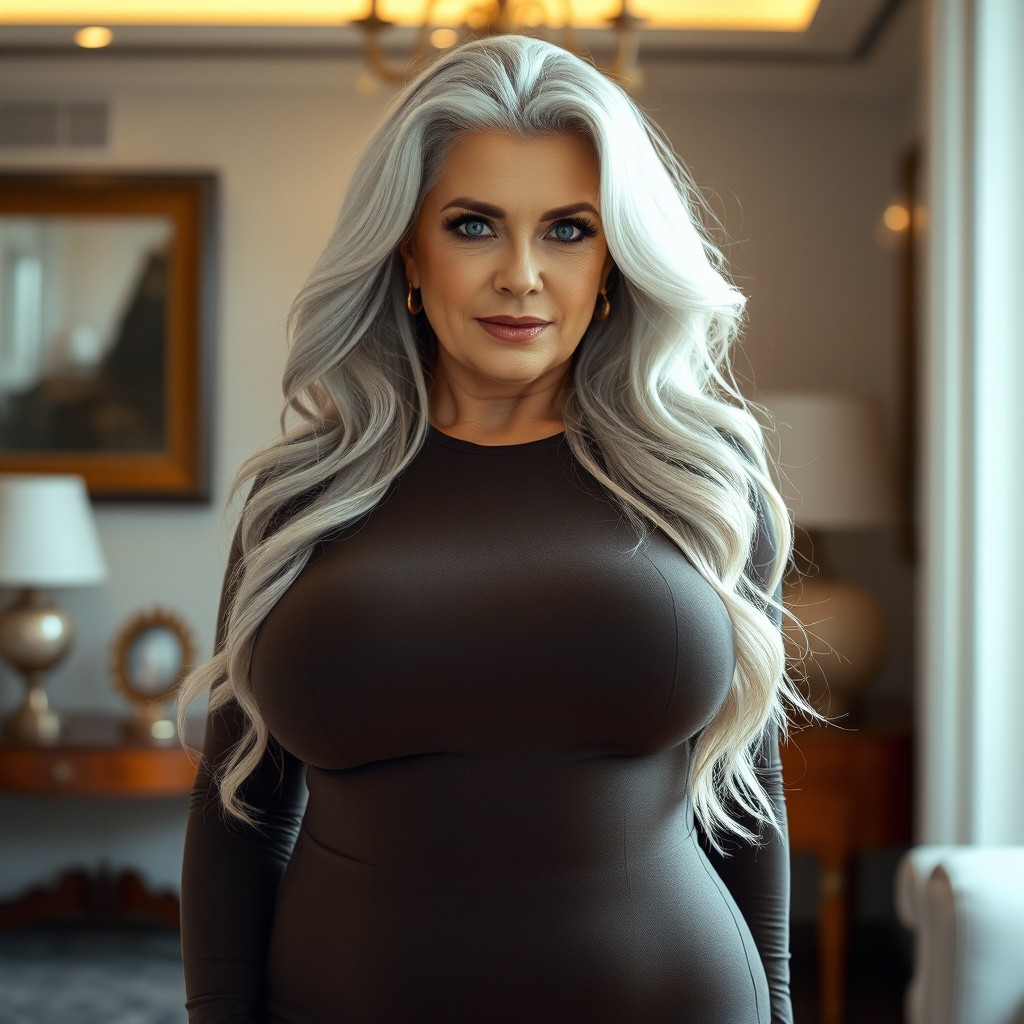 Elegant Curves: Captivating Portrait of a Voluptuous Older Woman