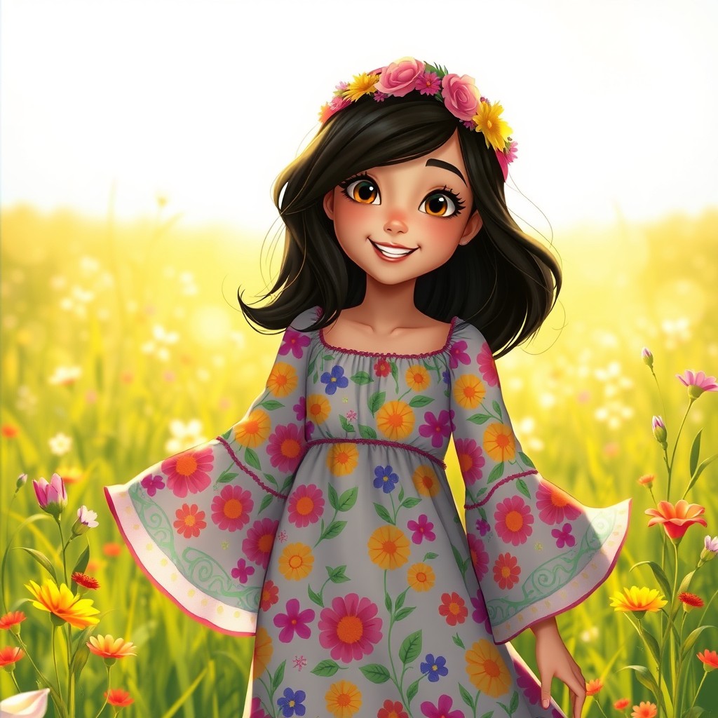 Whimsical Disney-Inspired Girl in a Vibrant Hippie Dress - Idyllic Ideas