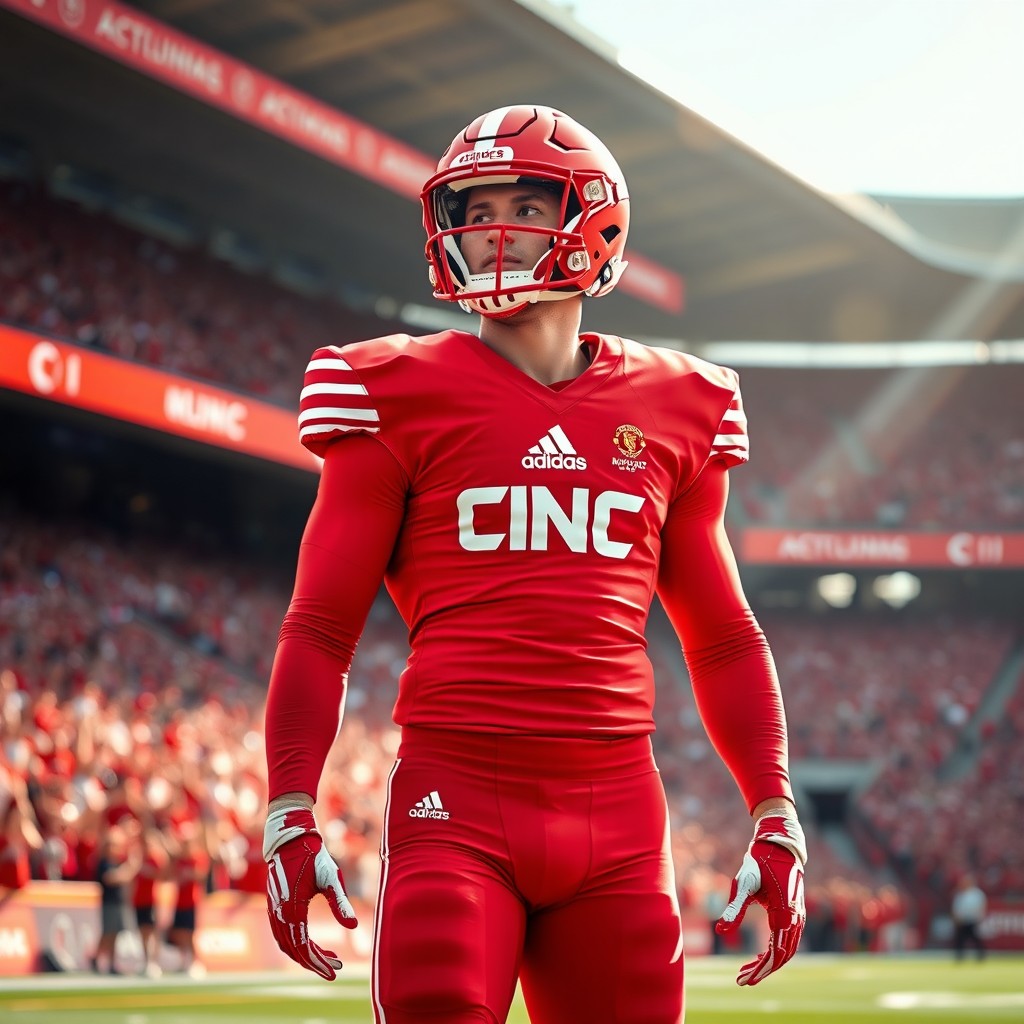 Athletic Male in Striking Red Adidas Football Uniform | Idyllic