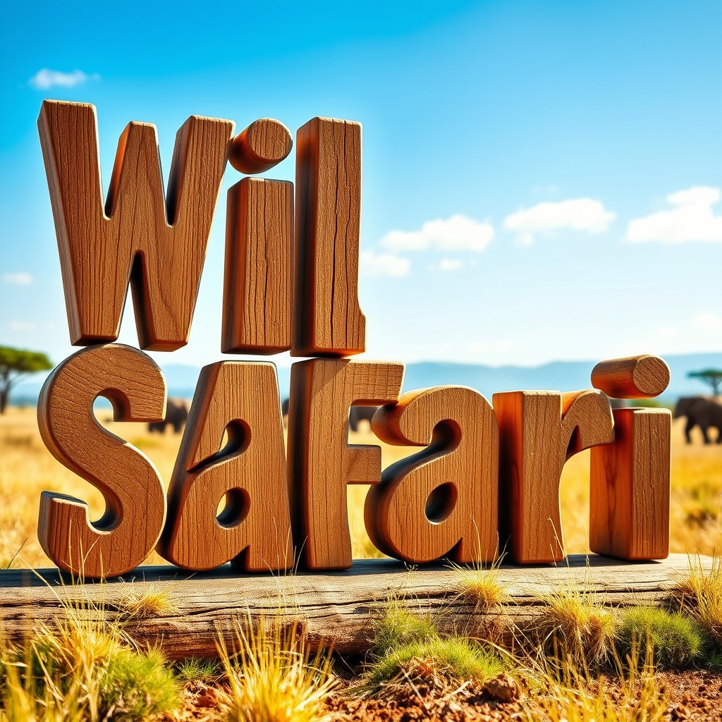 Wild Safari: Rustic Wooden Letters in a Vibrant Landscape