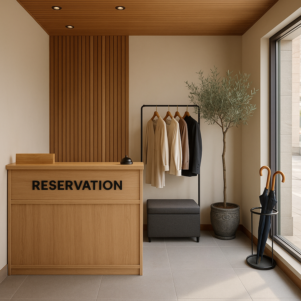 Explore a Cozy Reception Area with Modern Design Elements