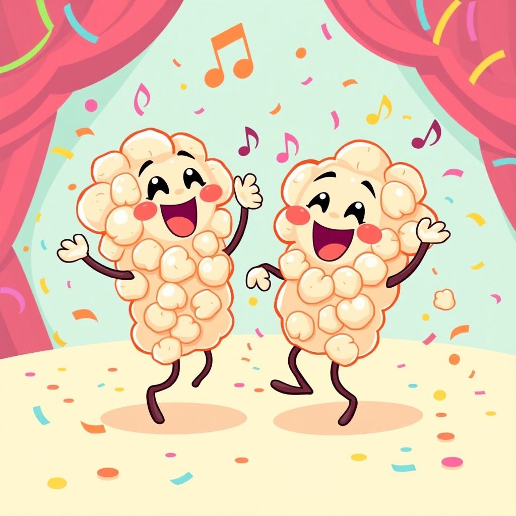 Joyful Popcorn Party: A Whimsical Dance of Cheerful Kernels