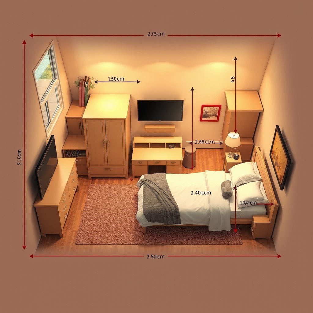 Cozy Bedroom Layout: Detailed Design for a 3.78m x 4.06m Space