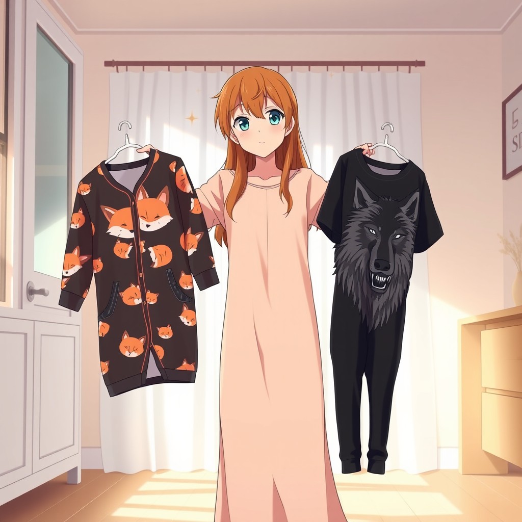 Charming Morning Anime Scene: A Girl in Oversized Pajamas