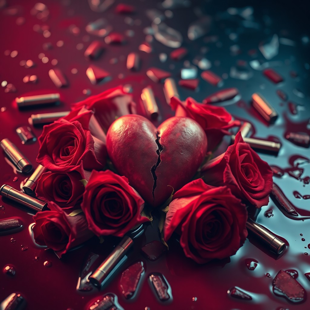 Emotional Turmoil: Roses and Bullets in a Dramatic Visual Composition