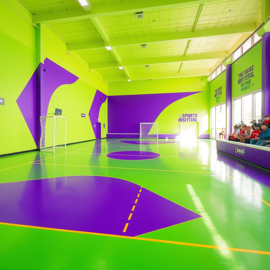 Vibrant Indoor Futsal Court Design - Green & Purple Aesthetic