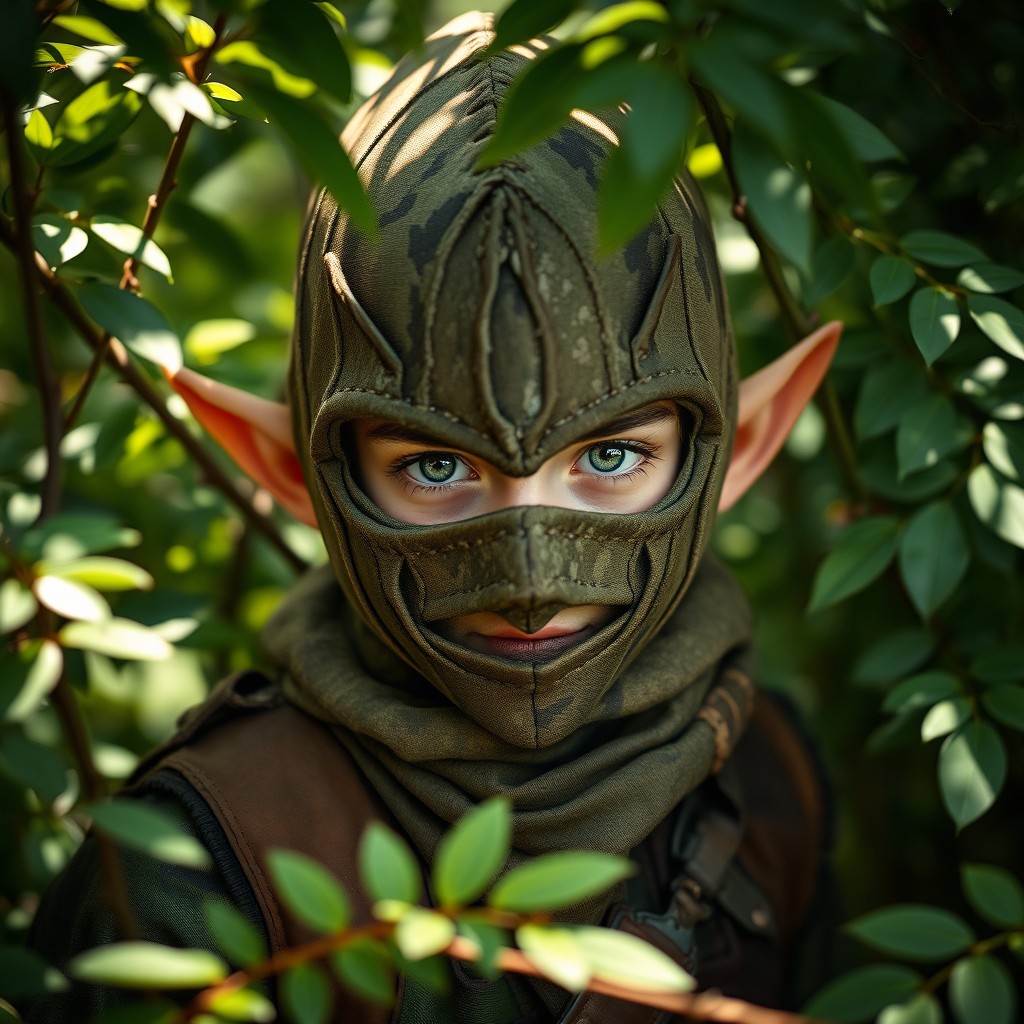 Mysterious Elf in Woodland Camouflage: Enchanting Forest Imagery