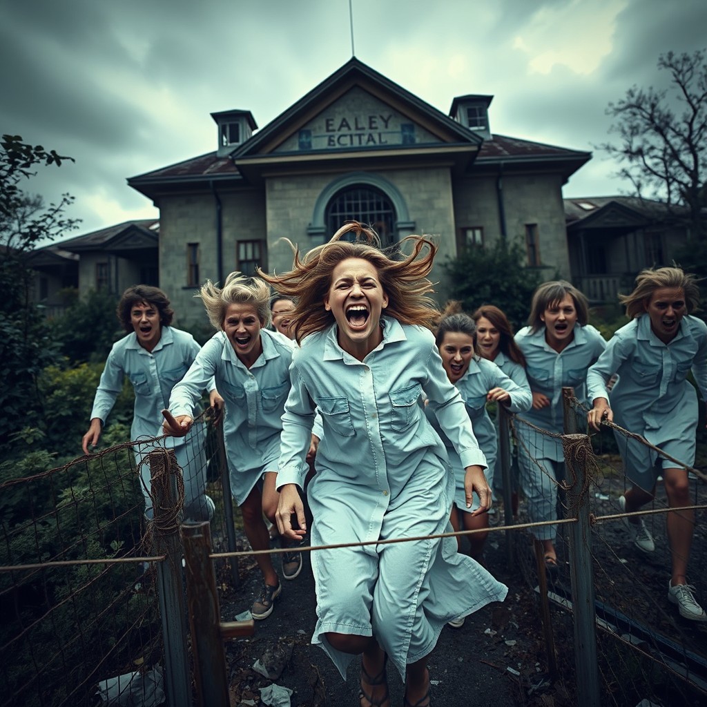 Dramatic Escape from a Mental Asylum: Captured Chaos and Urgency