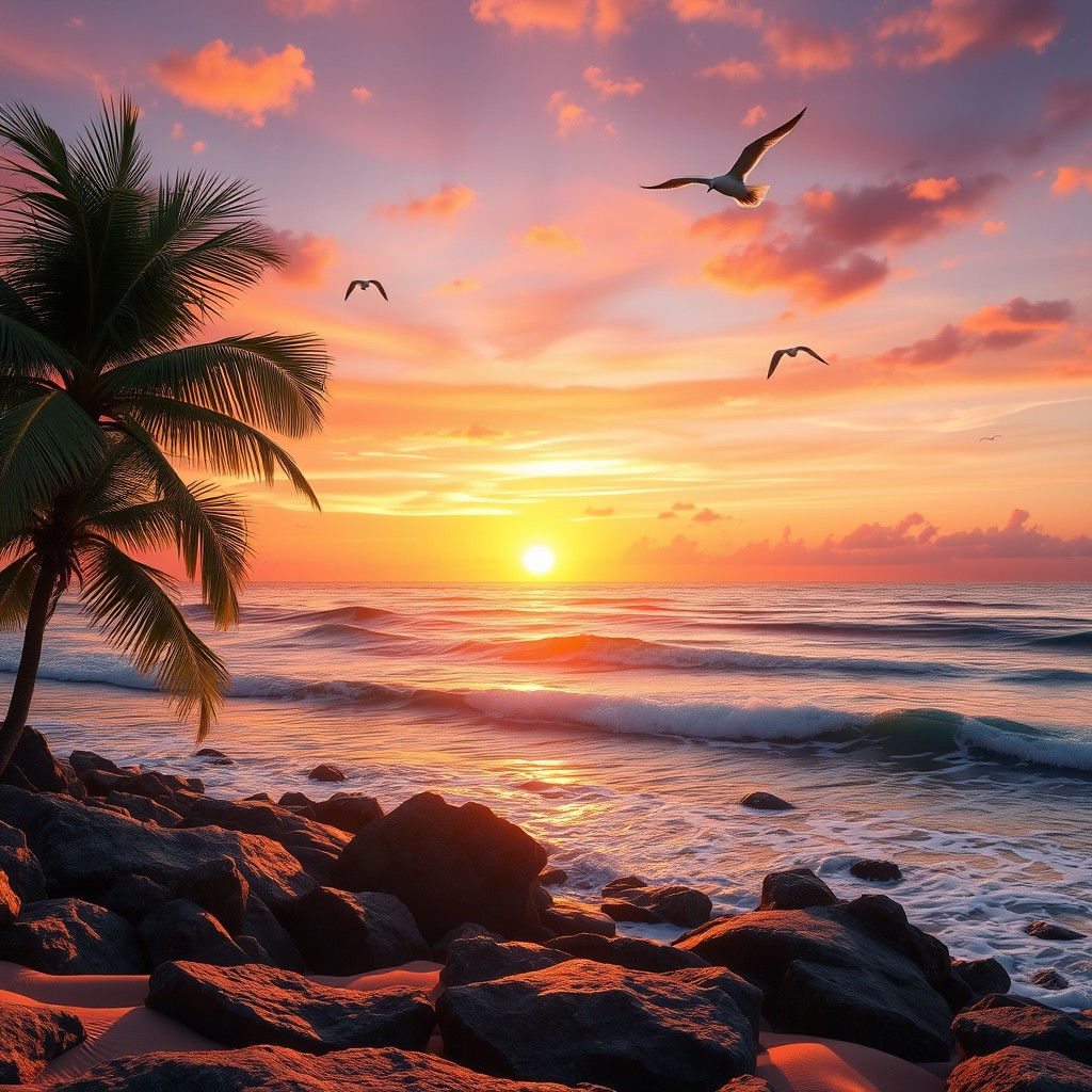 Breathtaking Hyper-Realistic Sunset Landscape over the Ocean