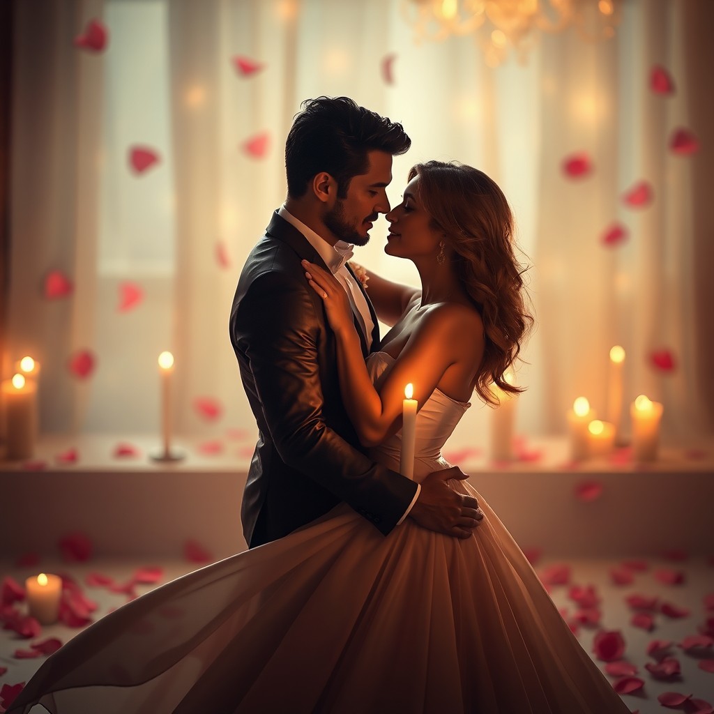 Intimate Elegance: A Romantic Scene of Love and Desire