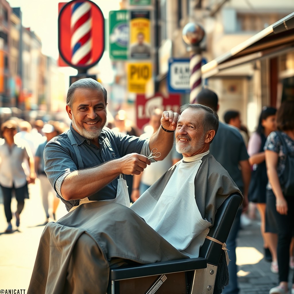 Outdoor Barber Experience: A Vibrant City Haircut Scene