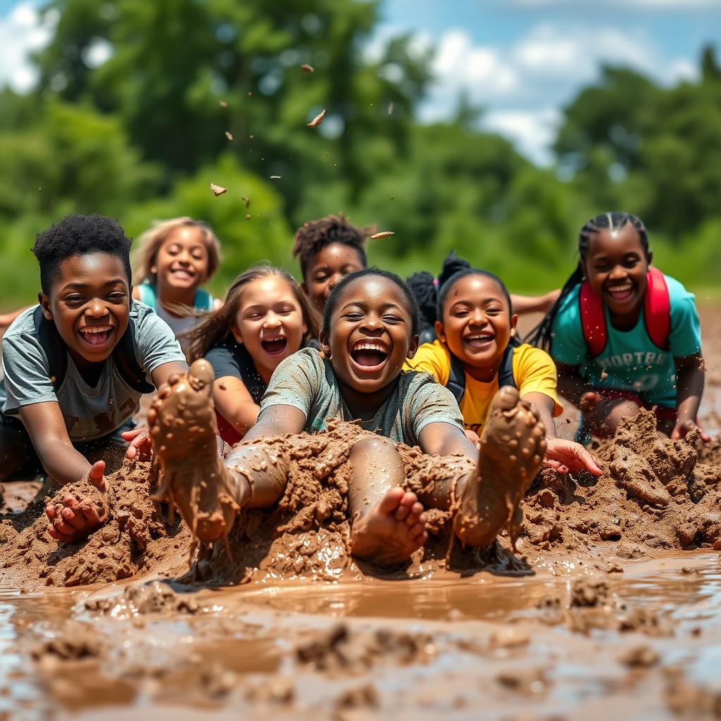 Joyful Mud Sliding: Capturing the Essence of Youth Fun