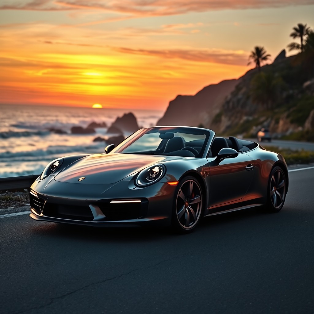 Porsche Sports Car at Sunset: A Luxurious Coastal Escape