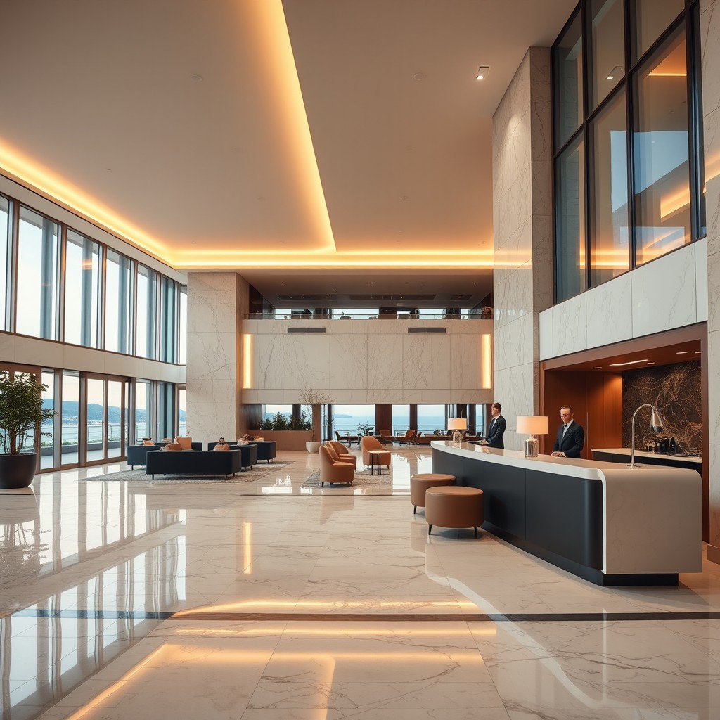Luxurious Hotel Lobby Design: Modern Elegance and Tranquil Atmosphere