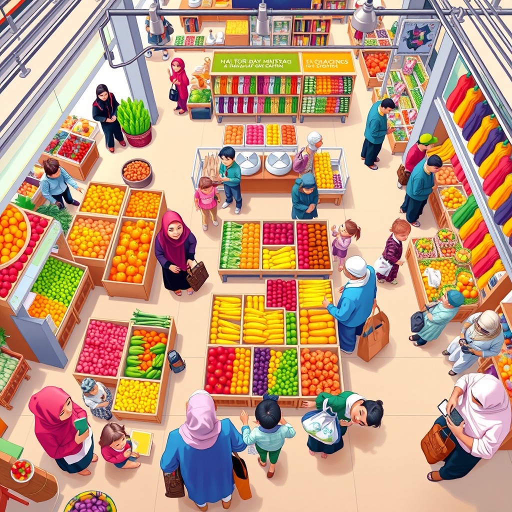 Vibrant Cartoon Market Scene: Discover the Life of a Muslim Bazaar
