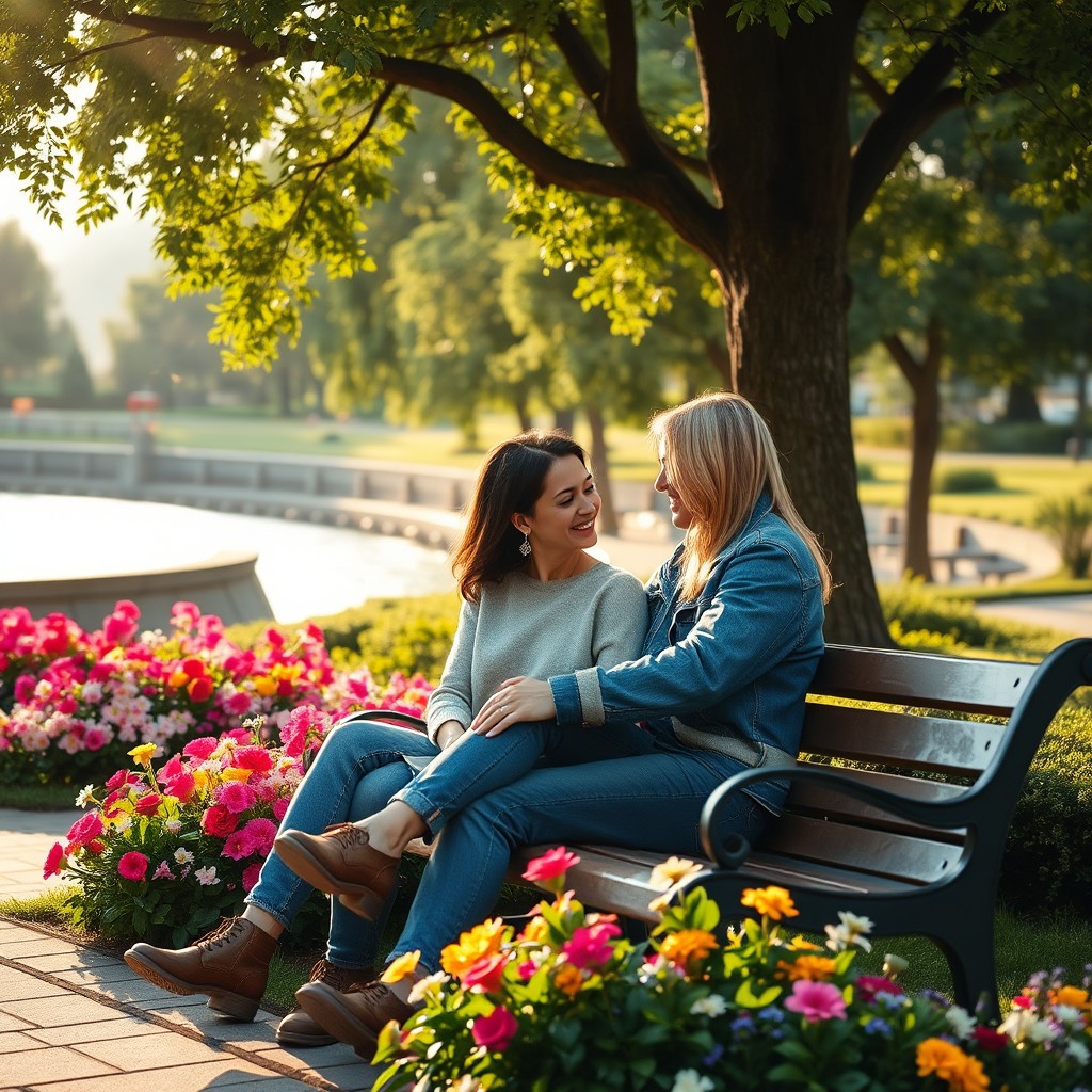 Romantic Park Scene: Love and Companionship Captured in Nature