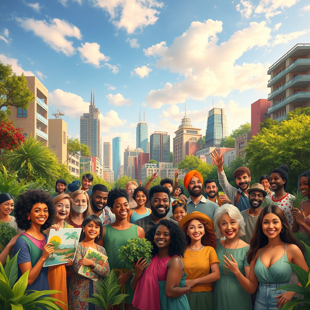 Celebrating Diversity: A Vibrant Cityscape of Humanity in Harmony
