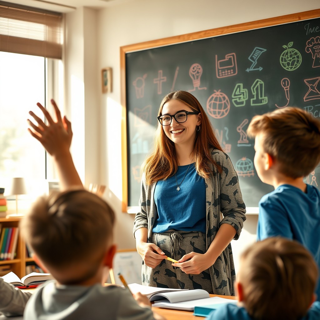 Vibrant Classroom Scene: Engaging Young Teacher and Eager Students