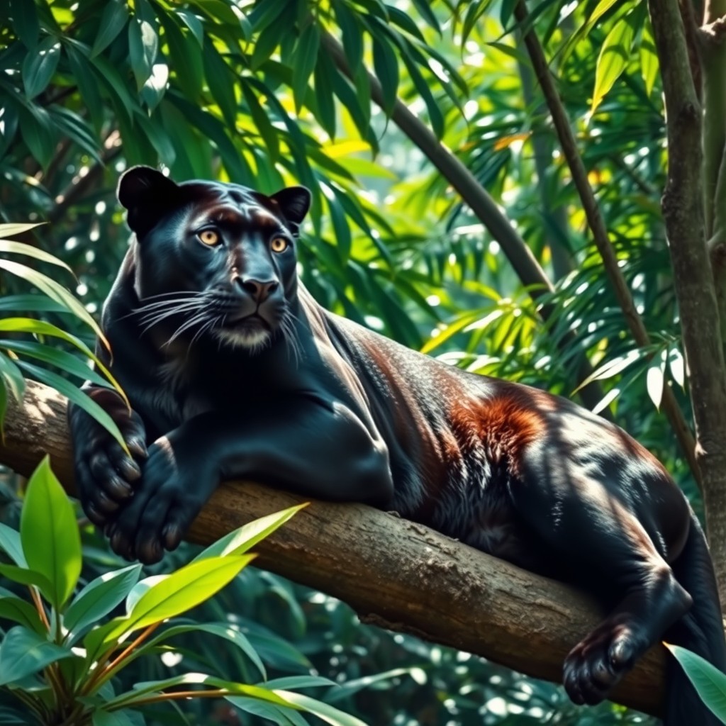 Majestic Black Panther in Tropical Jungle - A Work of Art