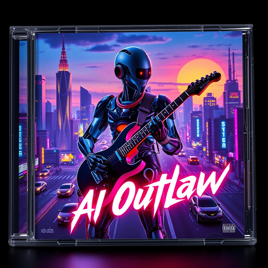 AI Outlaw: Futuristic Cyberpunk CD Cover Art