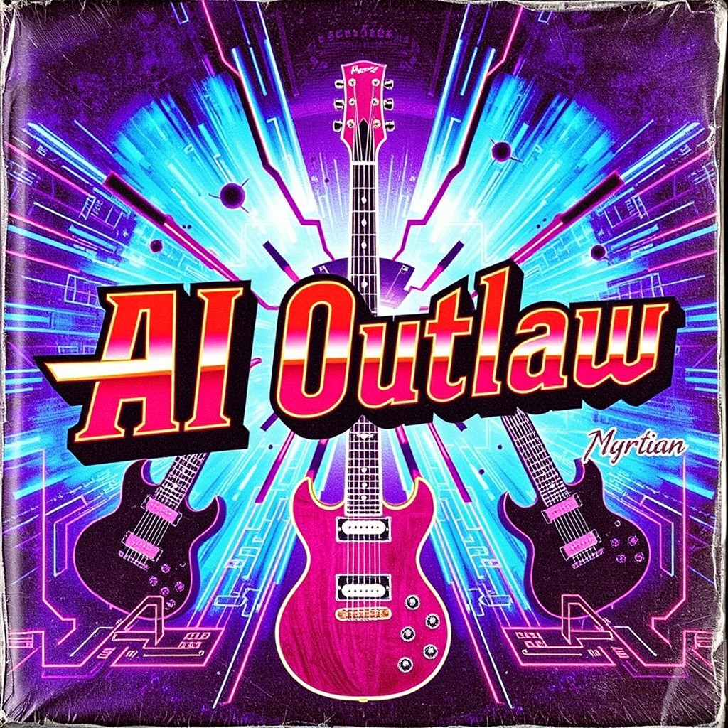AI Outlaw: Vintage Retro Rock Band CD Cover Design