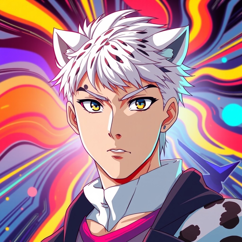 Dynamic Anime Portrait: Male Character with Snow Leopard Hair | Idyllic