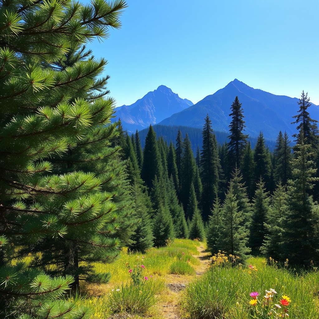 Enchanting Violet Forest Landscape with Majestic Mountains