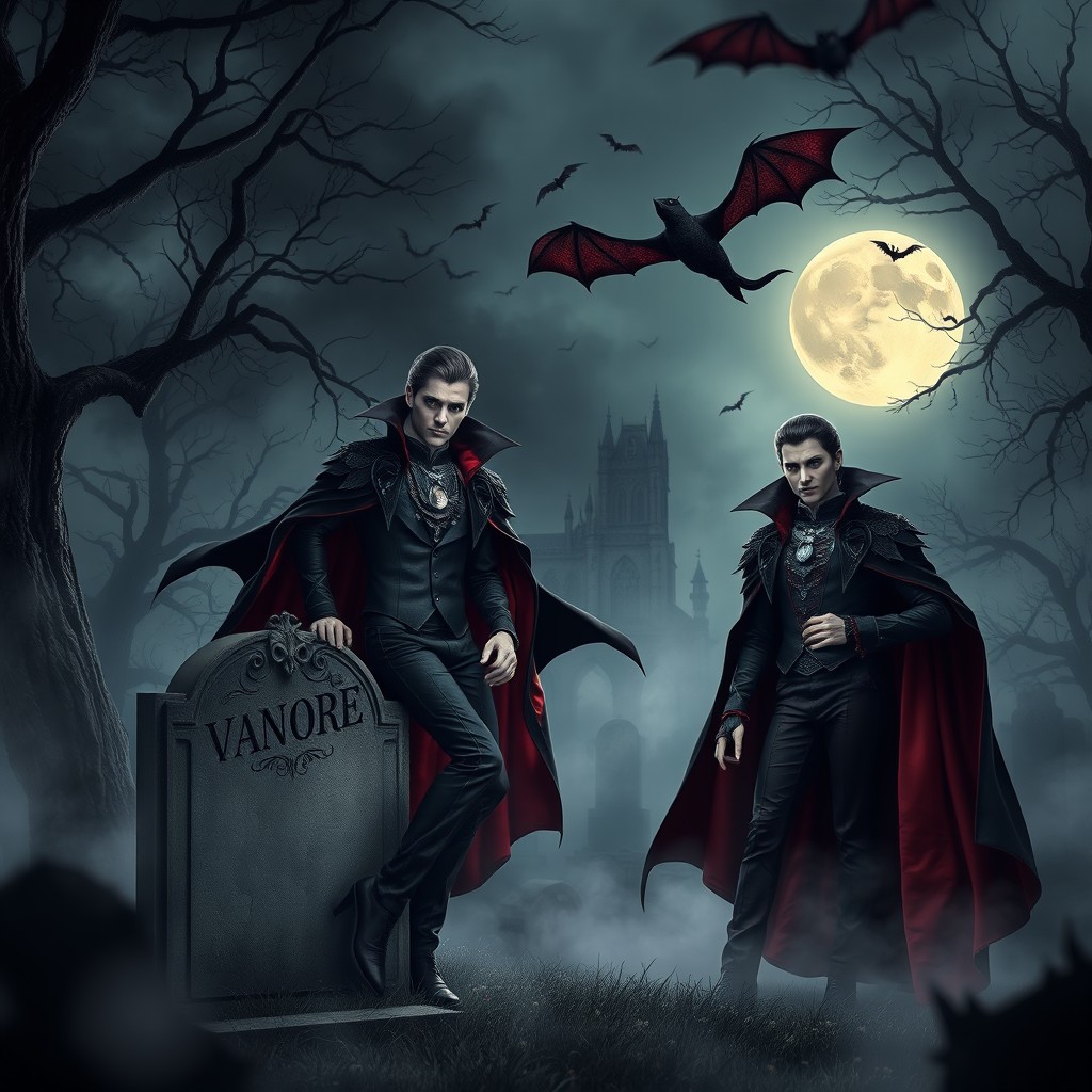 Eerie Vampires in a Foggy Graveyard – A Haunting AI-Generated Scene